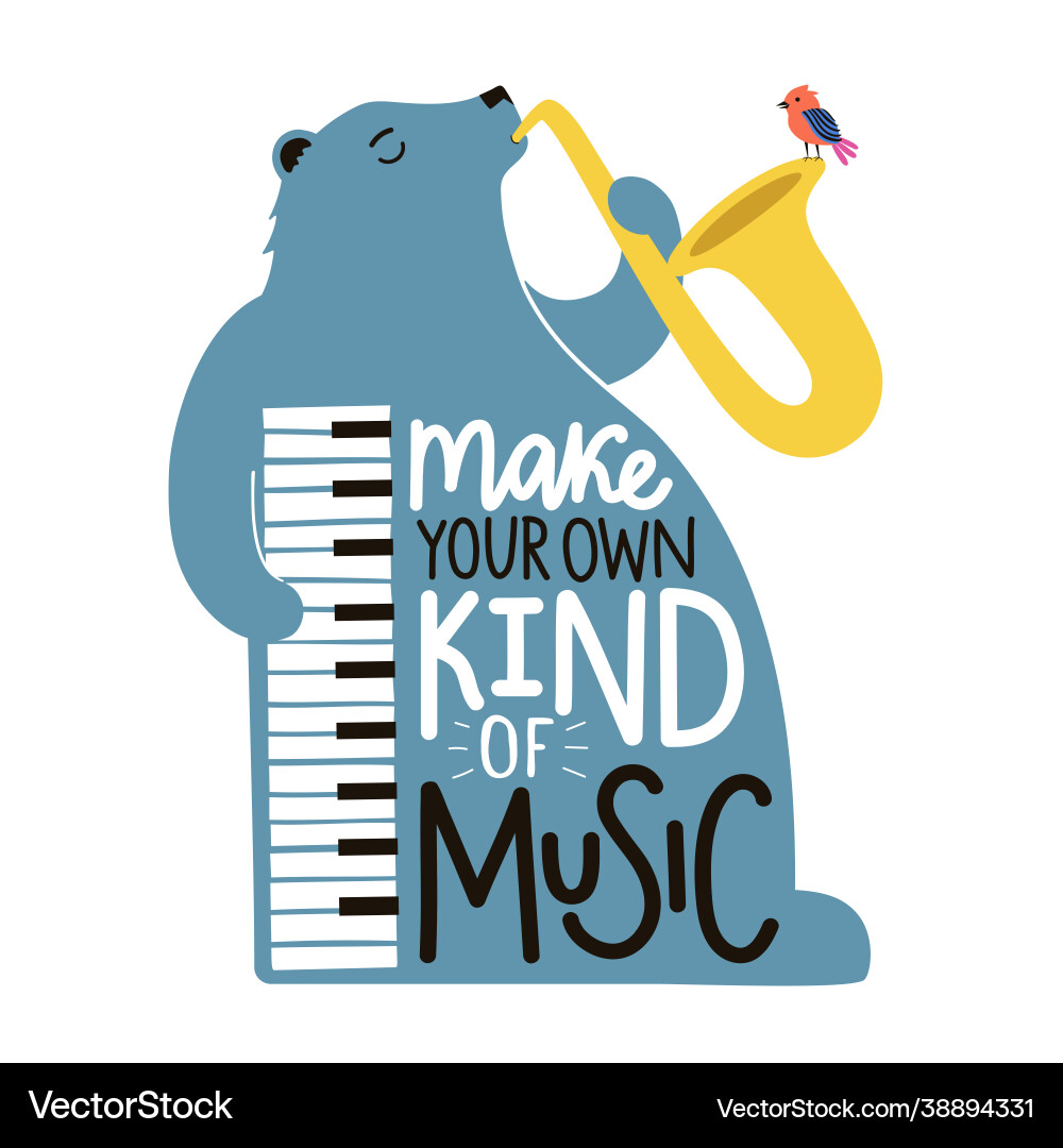 With little bird and blue bear playing saxophone Vector Image