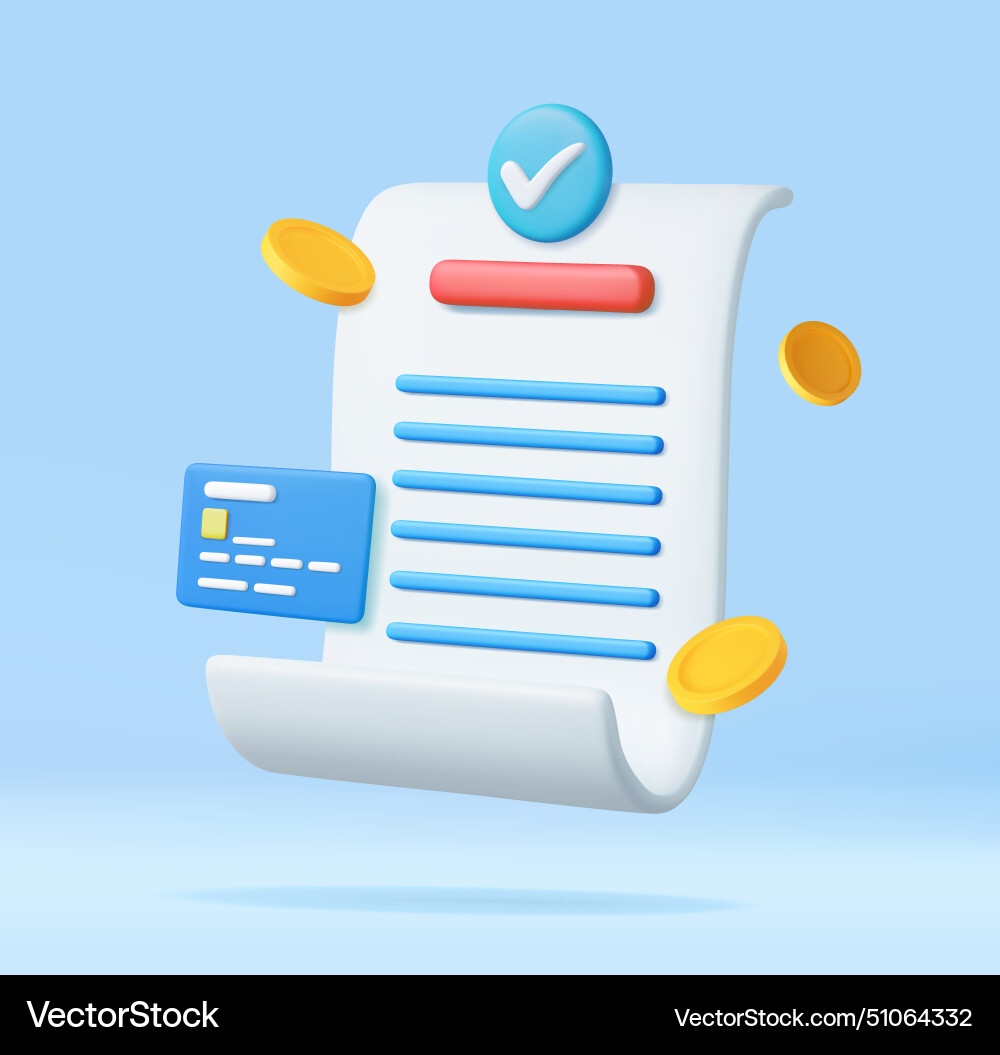 3d bill payment with credit card Royalty Free Vector Image
