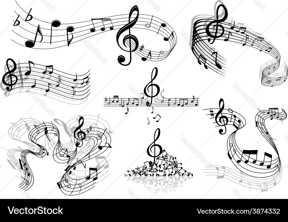 Abstract music staves with notes Royalty Free Vector Image