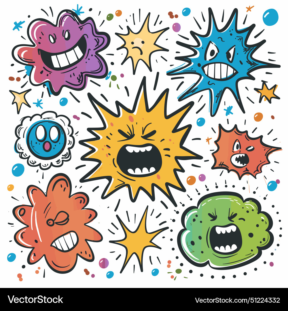 Collection colorful cartoon explosion bubble Vector Image