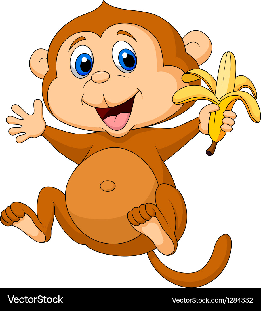 Cute monkey cartoon eating banana Royalty Free Vector Image
