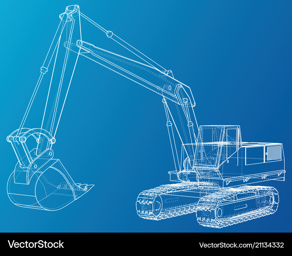 Excavator Wireframe EPS10 Royalty Free Vector Image