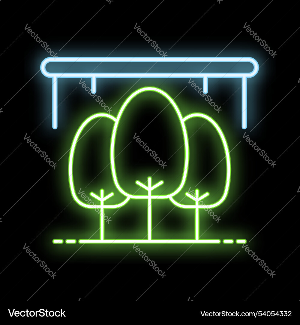 Neon green trees under canopy icon glowing Vector Image