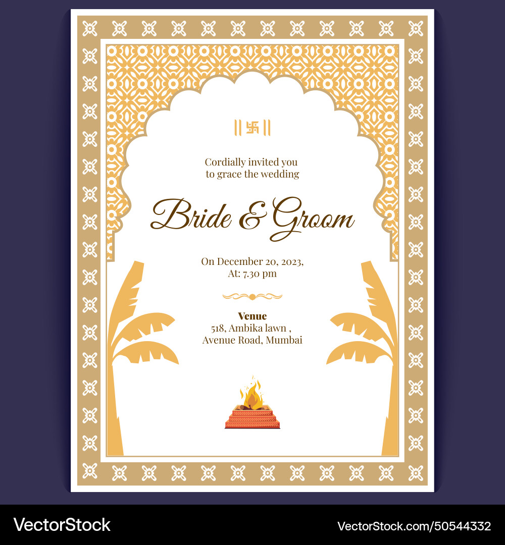 Royal indian wedding card design Royalty Free Vector Image