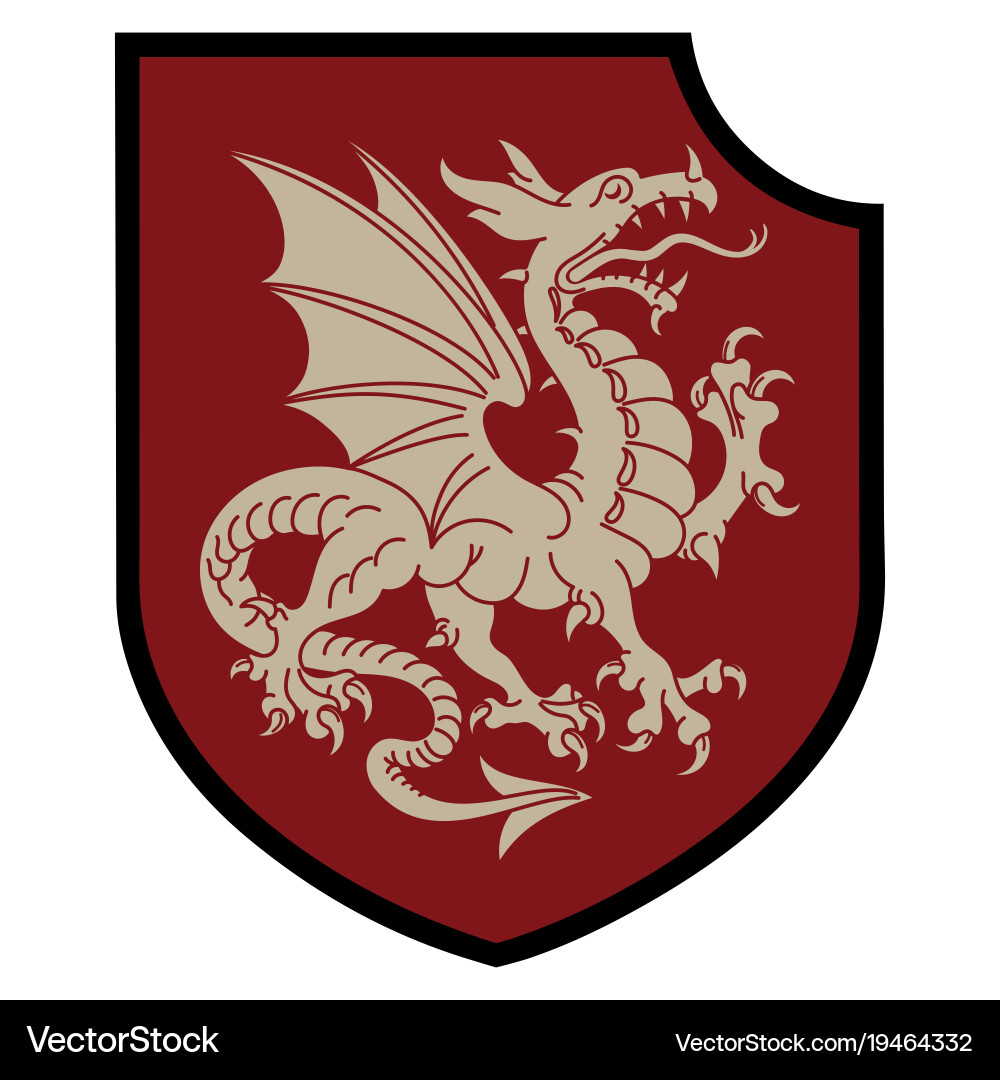 Winged heraldic dragon and shield Royalty Free Vector Image