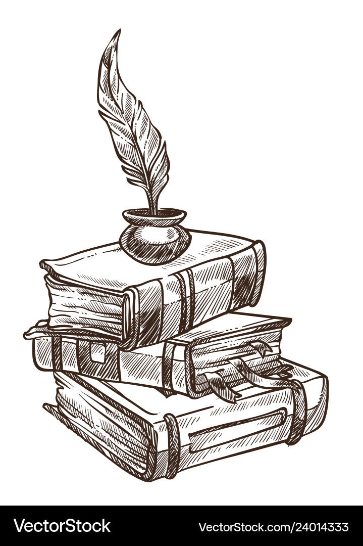 Antique books with bookmarks and feather ink Vector Image