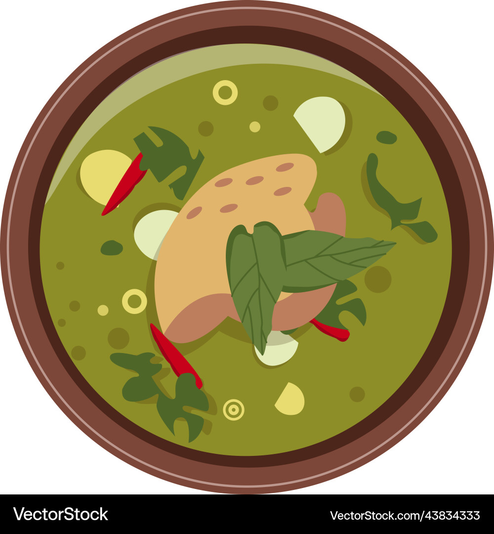 Green chicken curry icon thai dish top view Vector Image