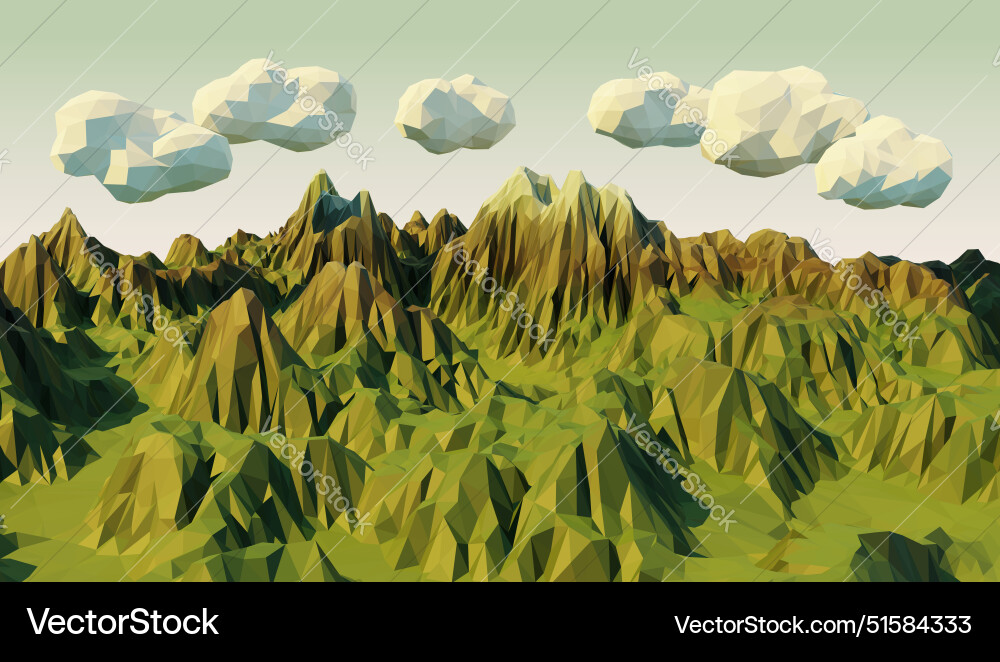 Low poly landscape of green mountain range Vector Image