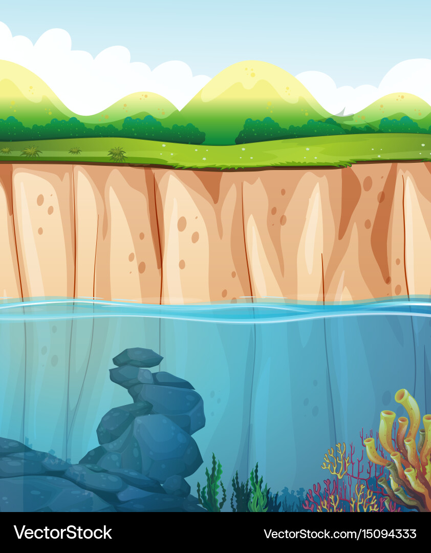 Scene with underwater and cliff Royalty Free Vector Image
