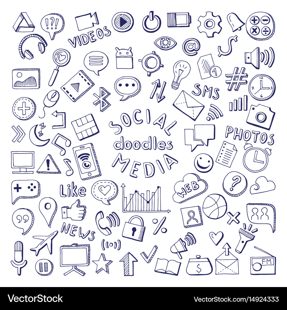Social Media Icon Set - Doodle Style Royalty Free Vector
