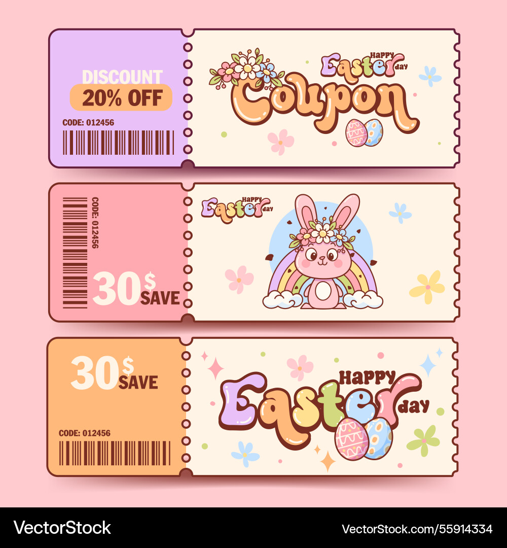 Colorful easter discount coupons with bunny Vector Image