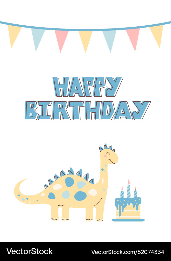 Cute dinosaur card happy birthday postcards Vector Image
