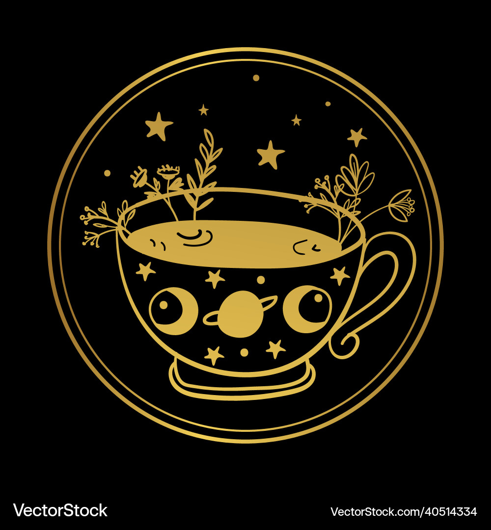 Golden Mug with Celestial Tea Royalty Free Vector Image