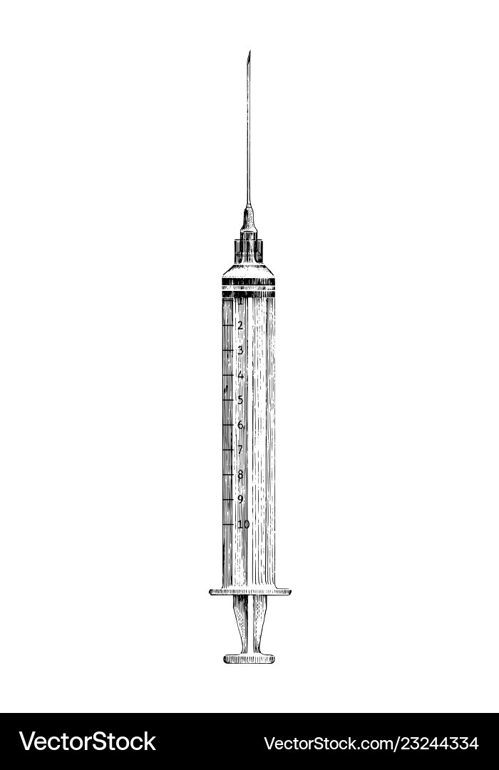 Hypodermic syringe with needle hand drawing Vector Image