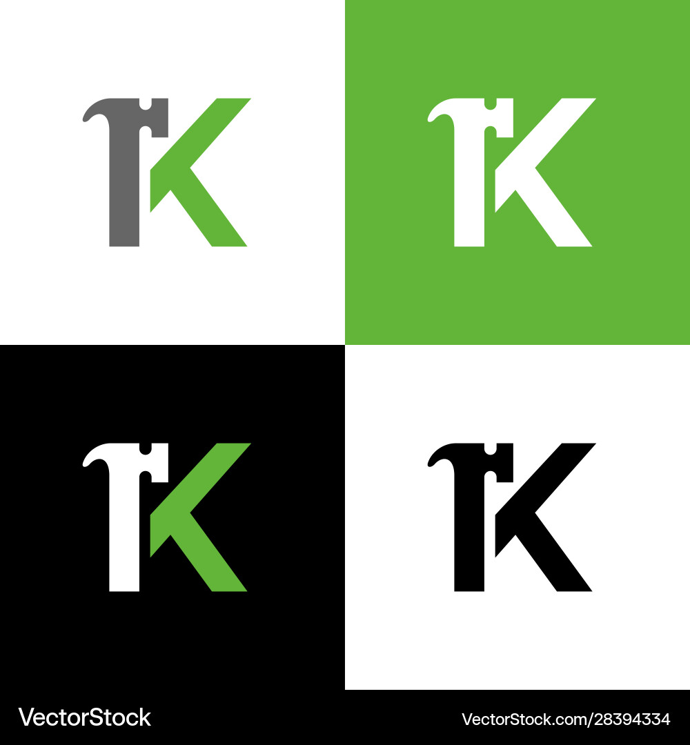 Initial letter k and hammer creative logo Vector Image