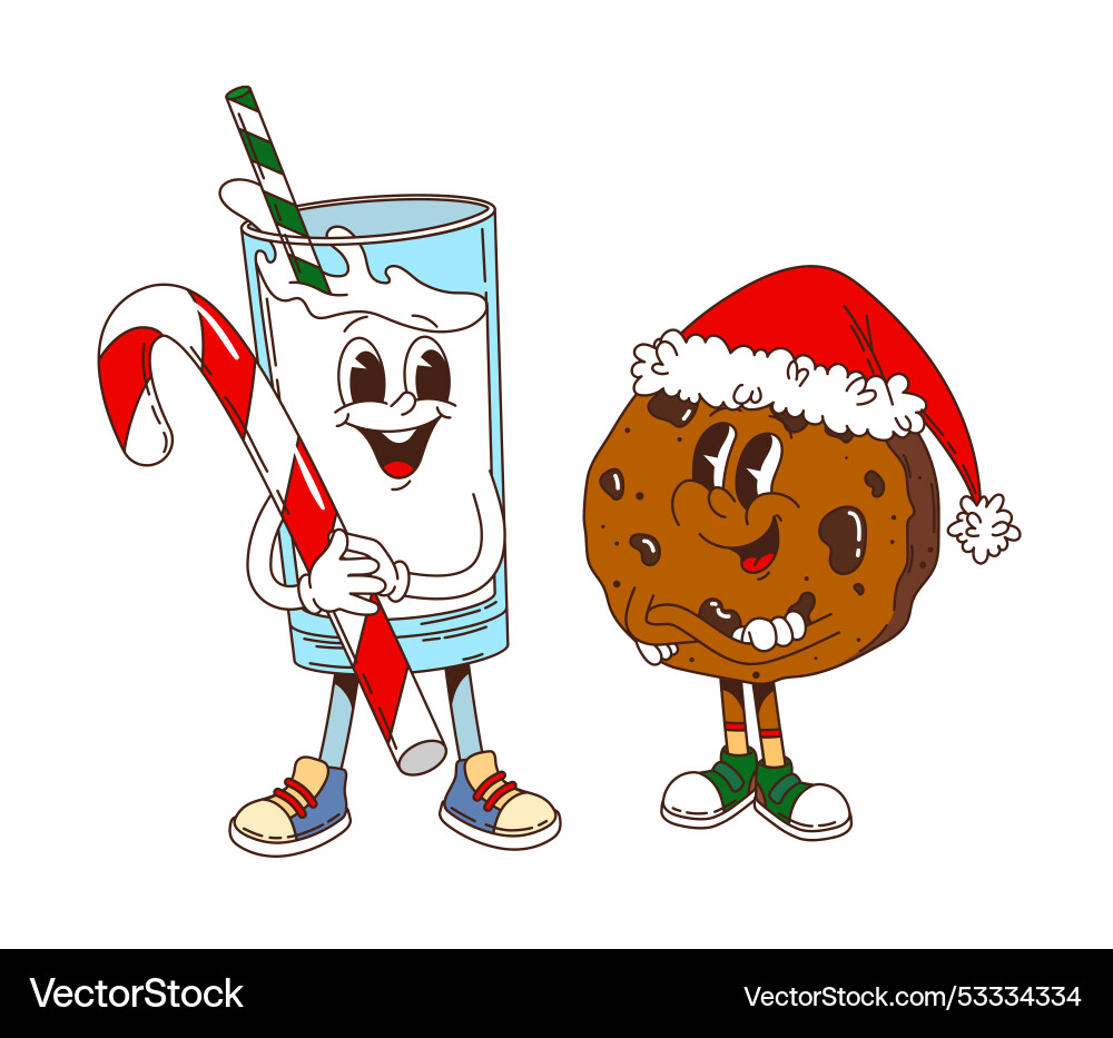 Retro groovy christmas milk chocolate characters Vector Image