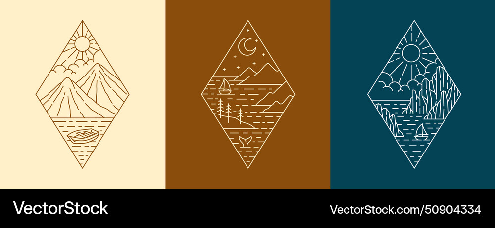 Set of beautiful nature line art Royalty Free Vector Image