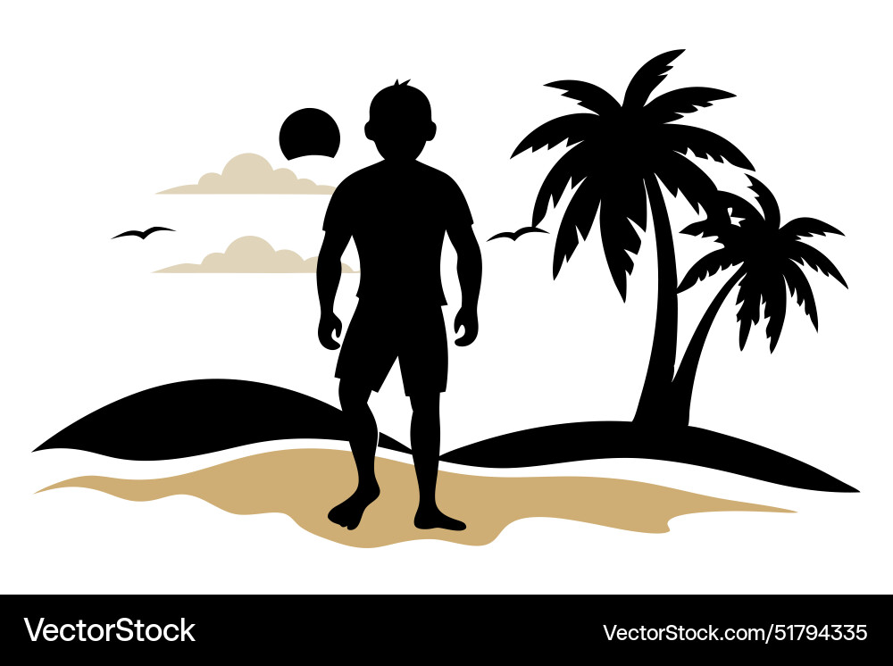Black silhouette style beach sand h Royalty Free Vector