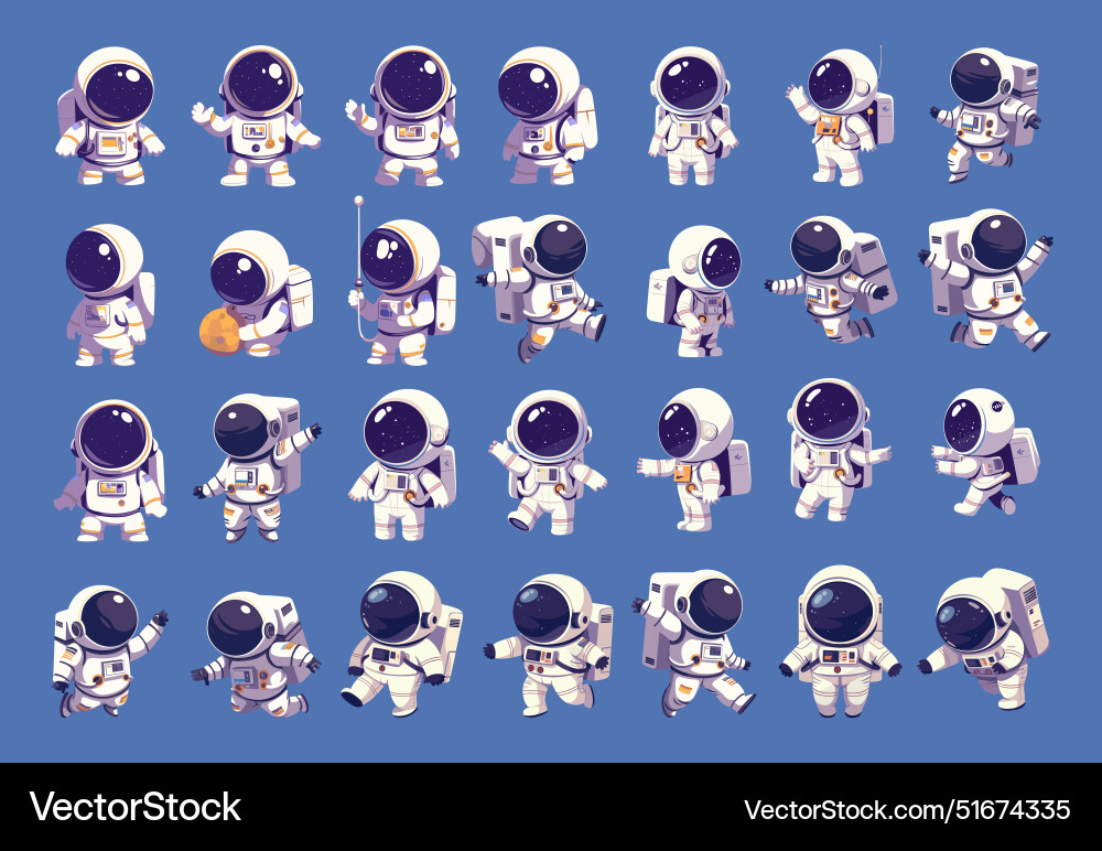 Cartoon cute astronaut character set space man Vector Image