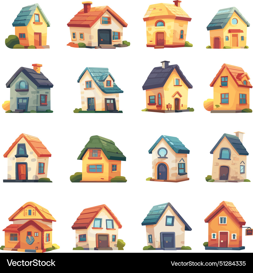 Cartoon tiny houses in various sizes and colors Vector Image