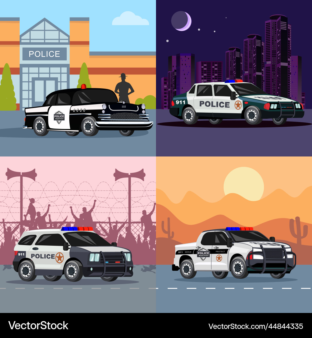 Police transport square composition Royalty Free Vector