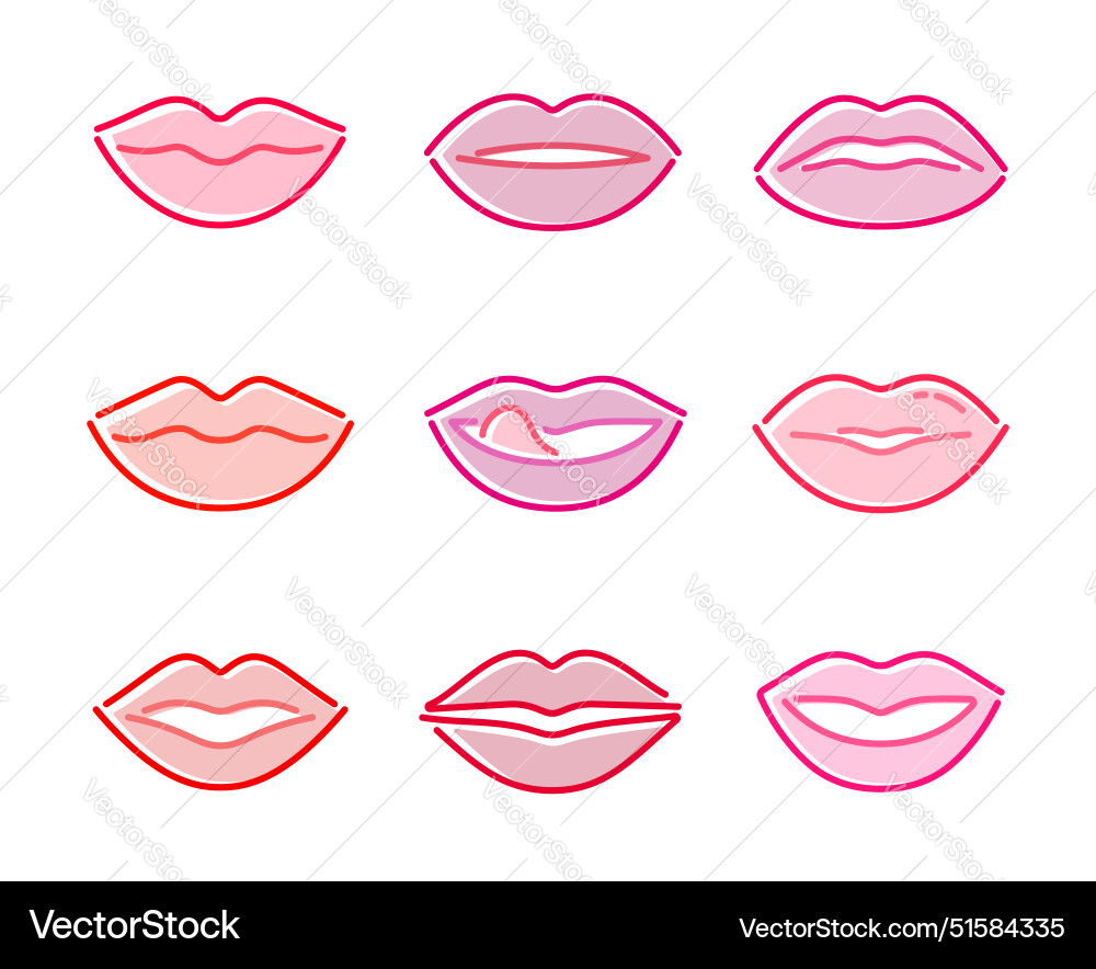Womens lips icon set in colored outline style Vector Image