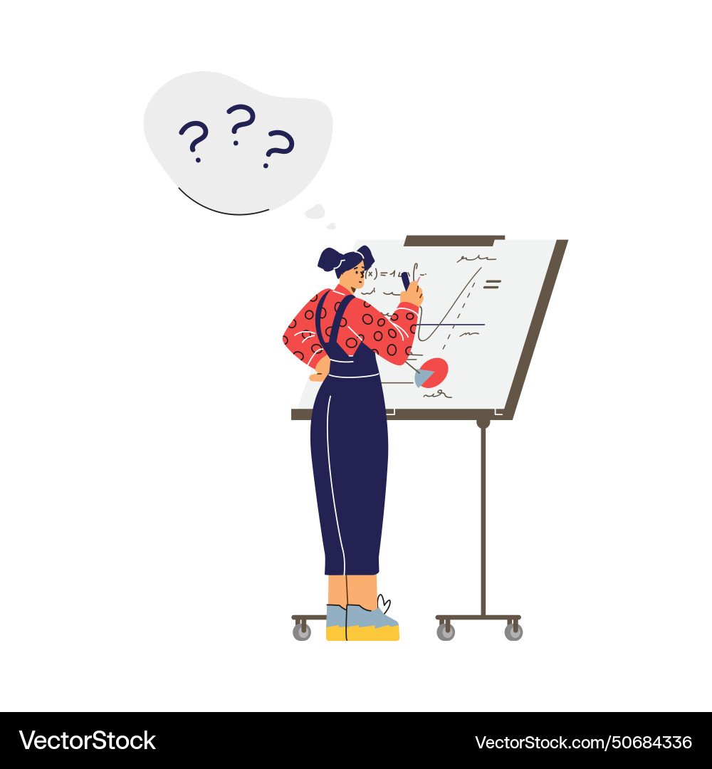 Confused student at whiteboard Royalty Free Vector Image