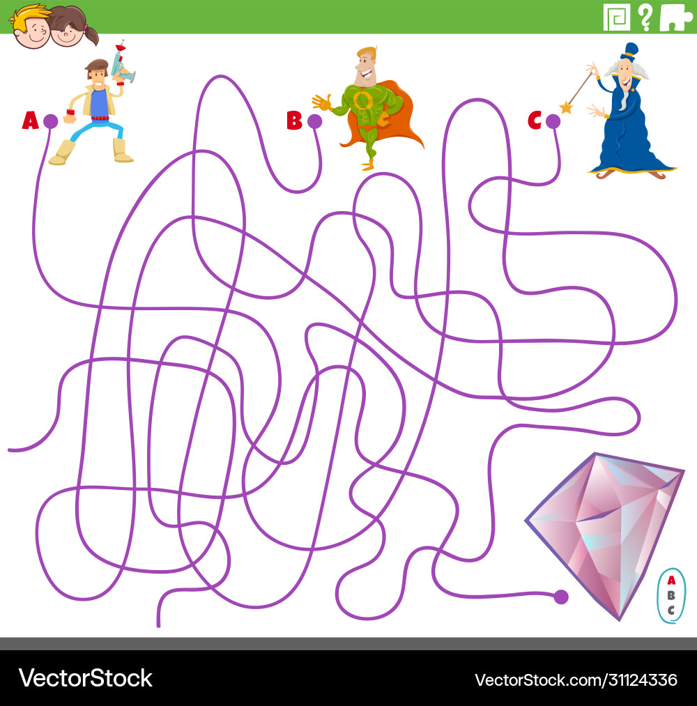 Educational maze game with fantasy characters Vector Image