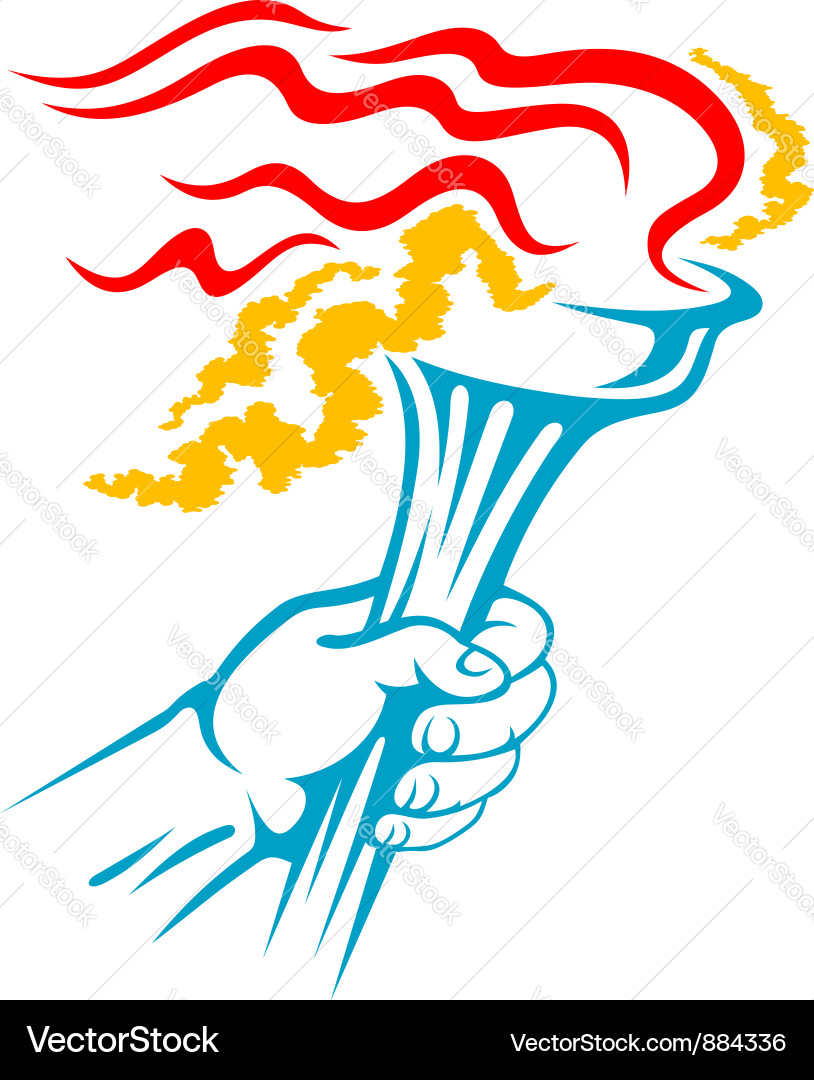 Flaming torch in hand for sports Royalty Free Vector Image