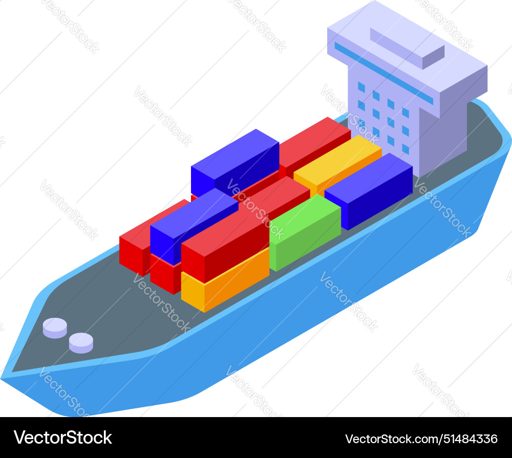 Isometric cargo ship with containers Royalty Free Vector