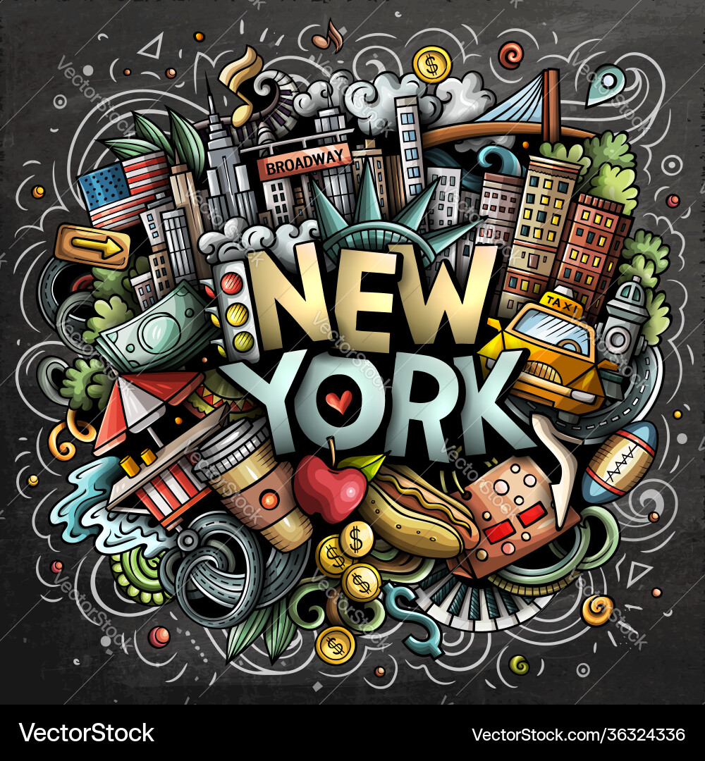 New york hand drawn cartoon doodle Royalty Free Vector Image