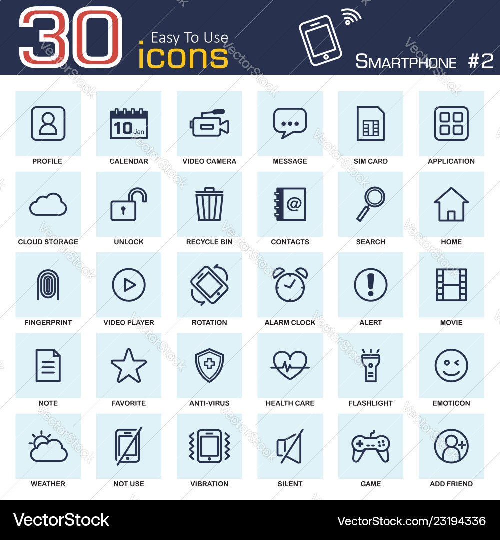 Smartphone system icon set 2 outline style Vector Image