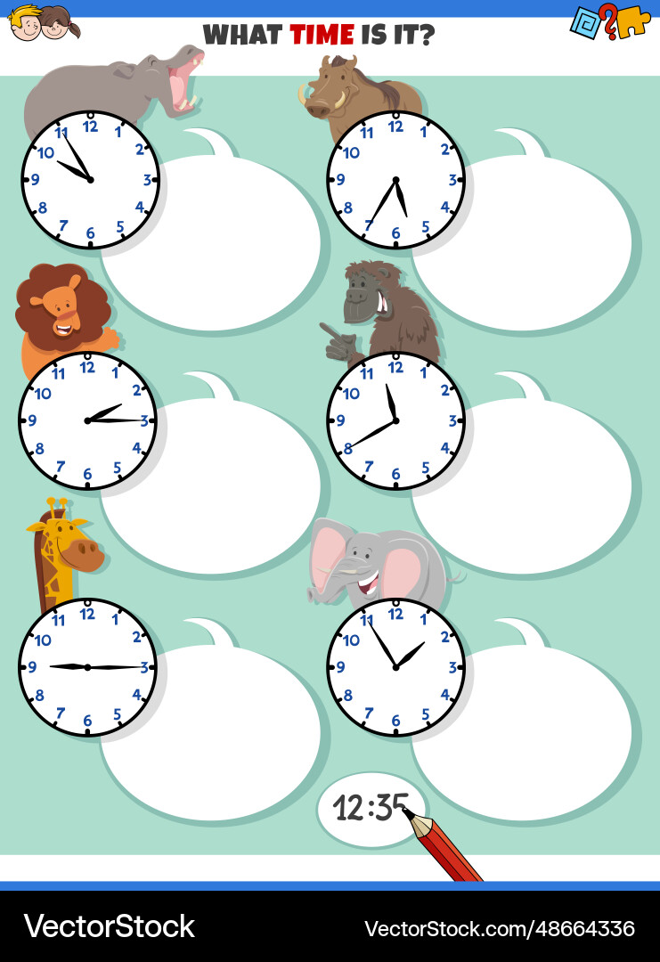 Telling time educational activity with cartoon Vector Image