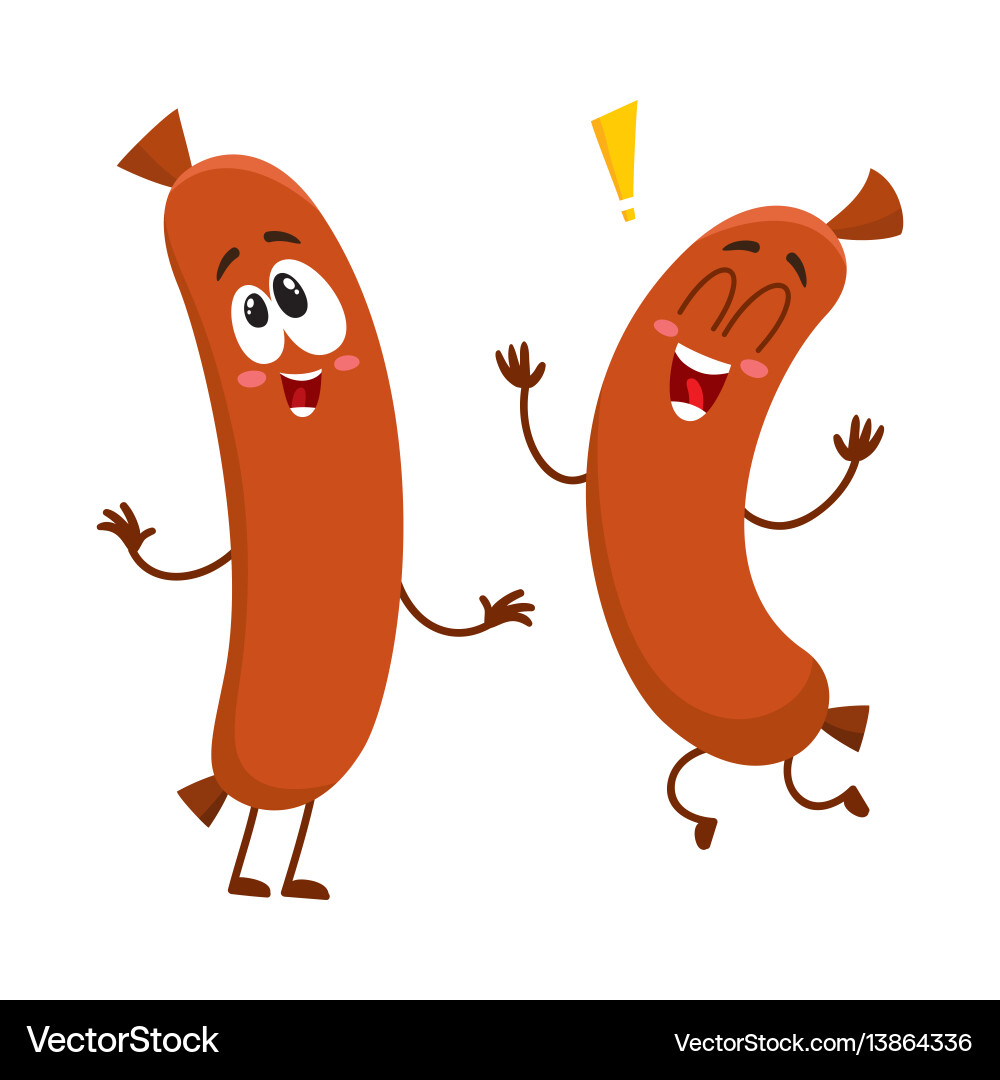 Two funny sausage character with human face Vector Image