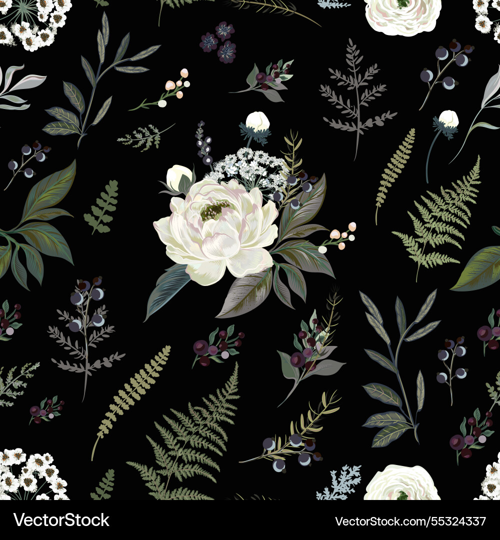 Blooming midsummer rose forest fern seamless Vector Image