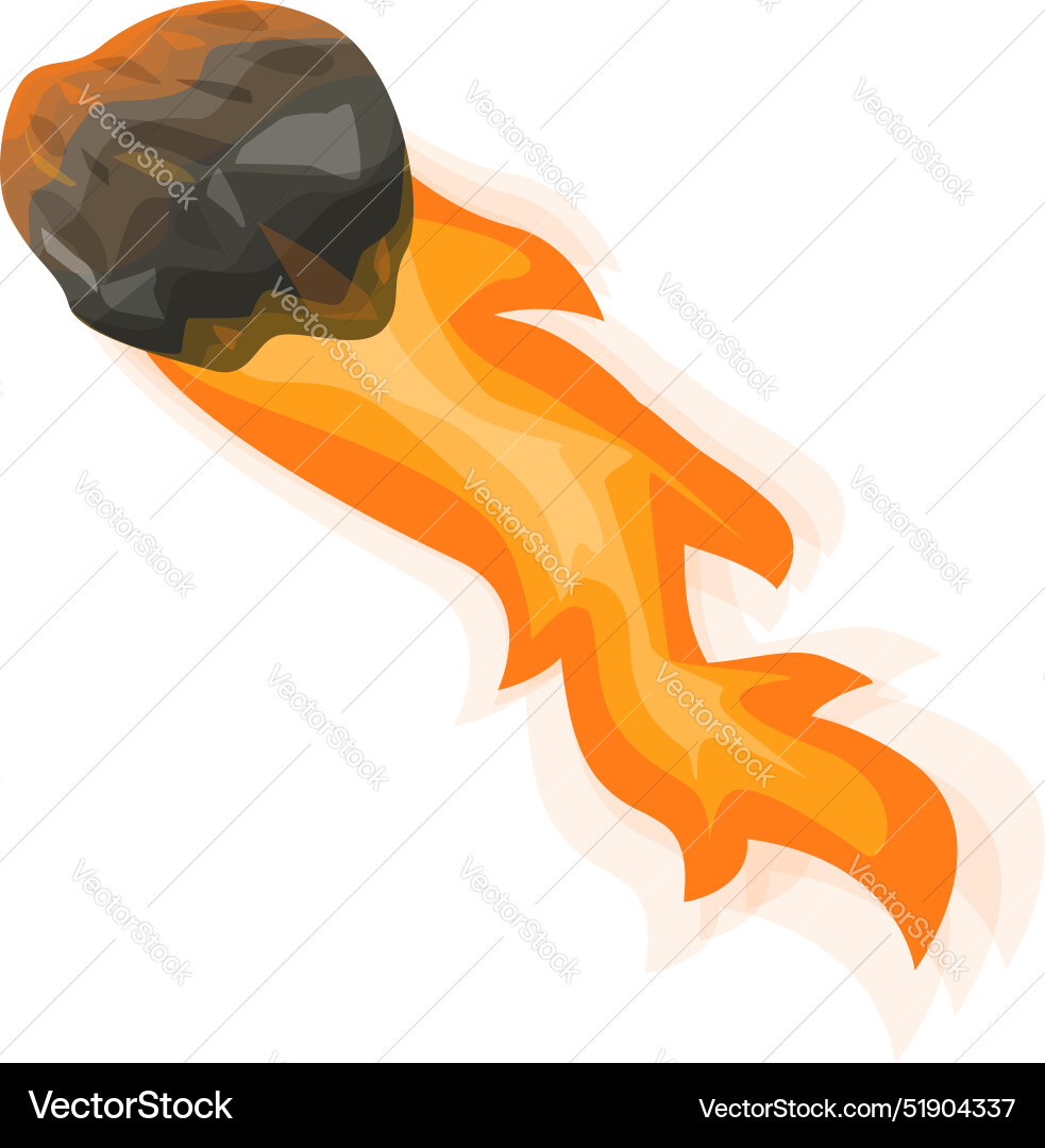 Burning meteorite flying with fire tail on white Vector Image