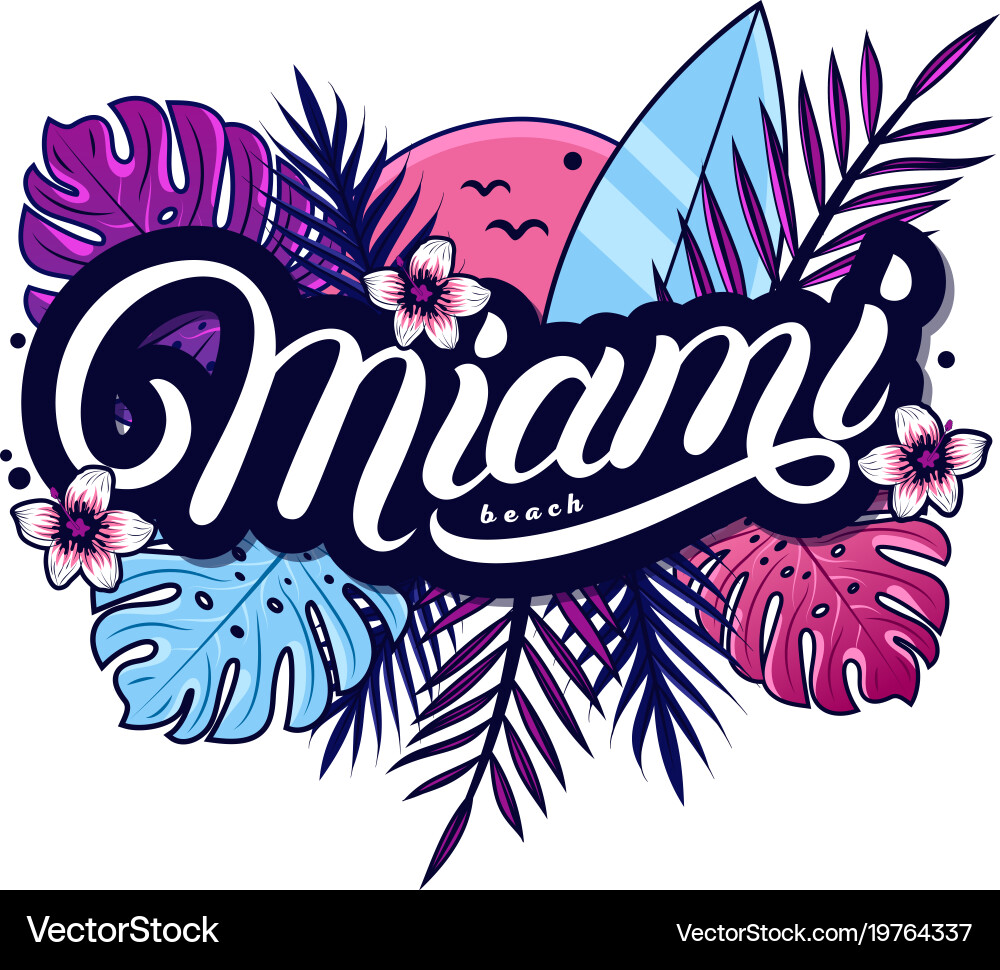 Miami beach hand written lettering Royalty Free Vector Image