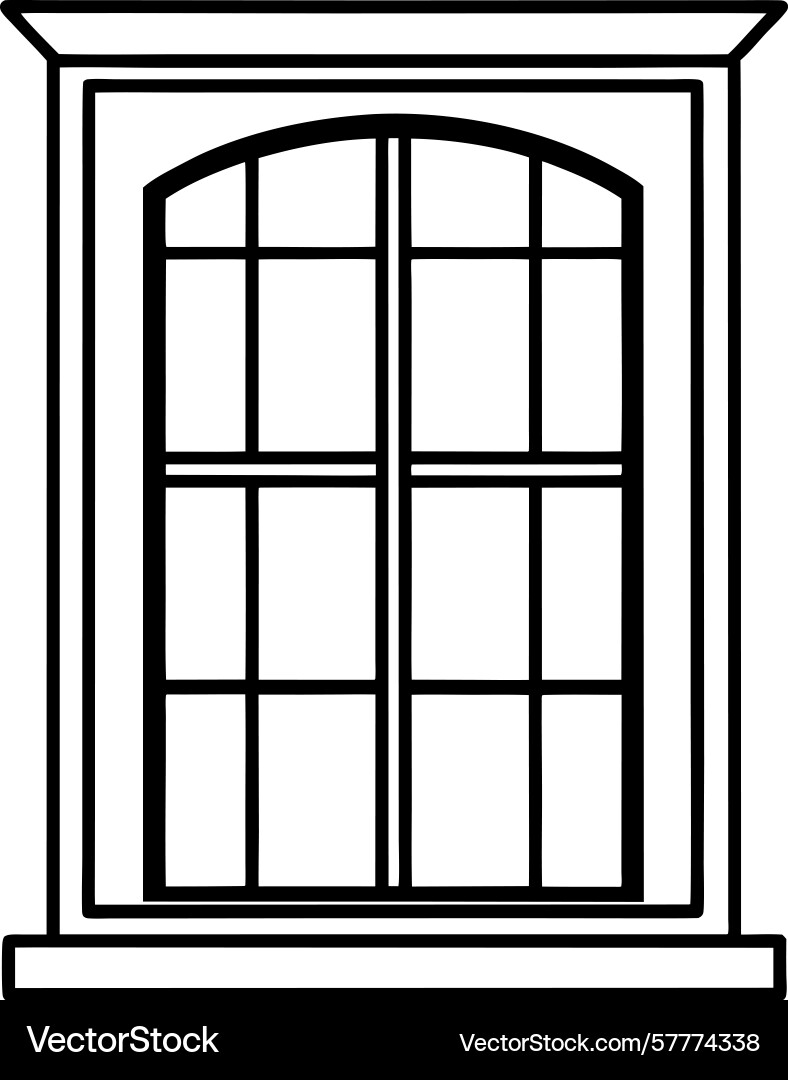 Classic arch top window line art Royalty Free Vector Image