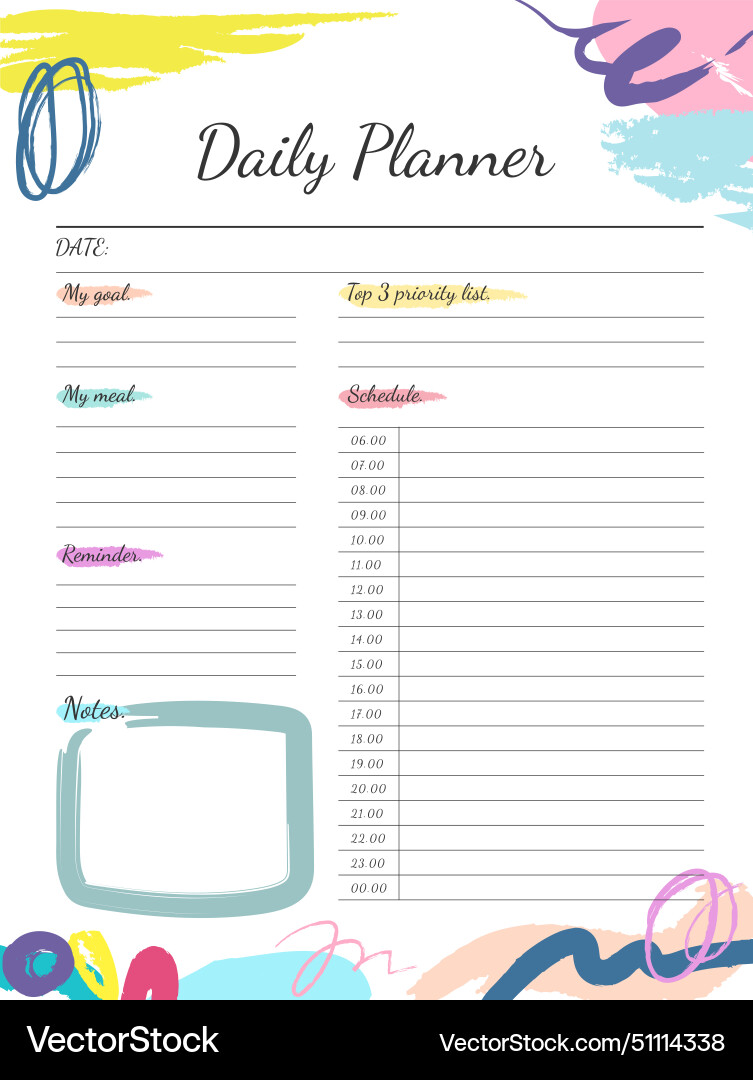 Daily planner template printable to do list Vector Image