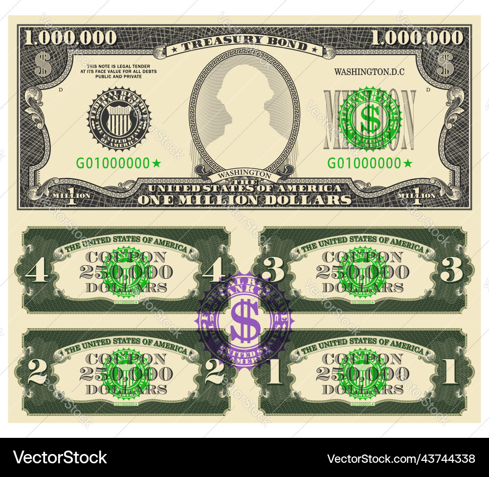 Fictional one million us dollar treasury bond Vector Image