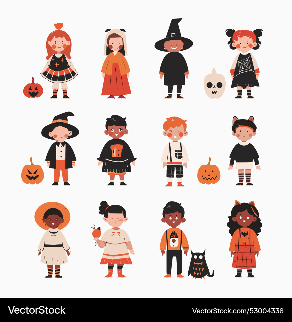 Halloween kids spooky clipart set cartoon Vector Image
