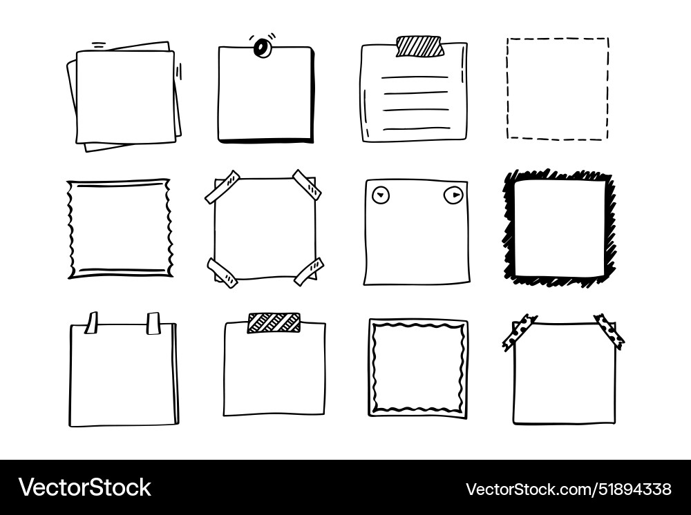 Handdrawn set of square scribbles frame doodle Vector Image
