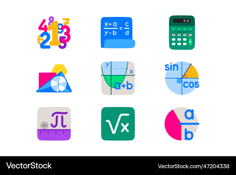Mathematics and calculations icons set Royalty Free Vector