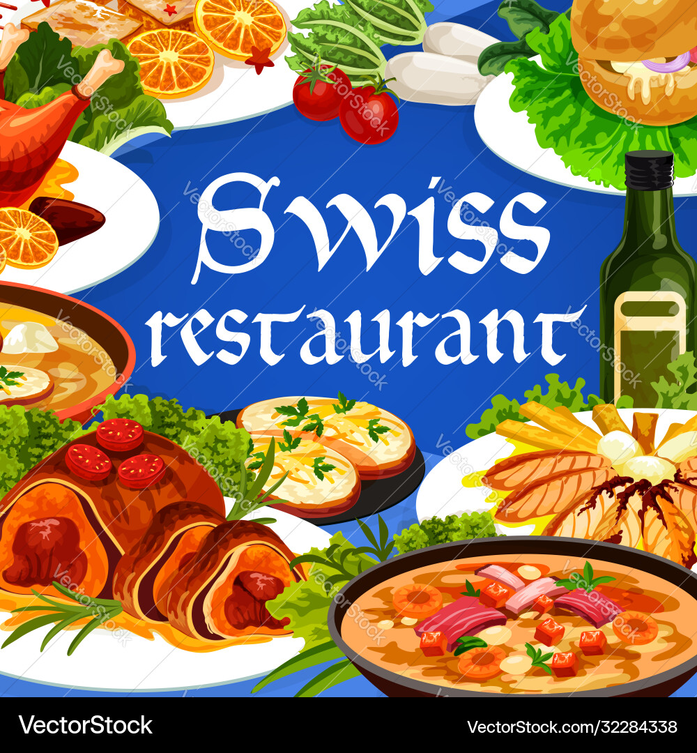 Schweizer Küche Essen Cartoon Poster Lizenzfreier Vektor