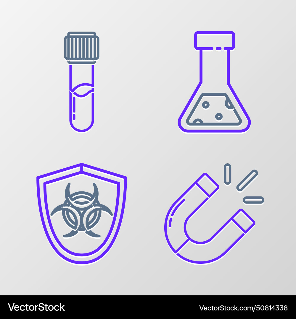 Set line magnet biohazard symbol on shield test Vector Image