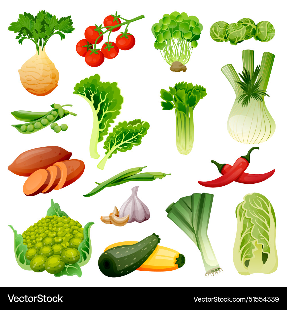Farm fresh vegetables flat cartoon Royalty Free Vector Image