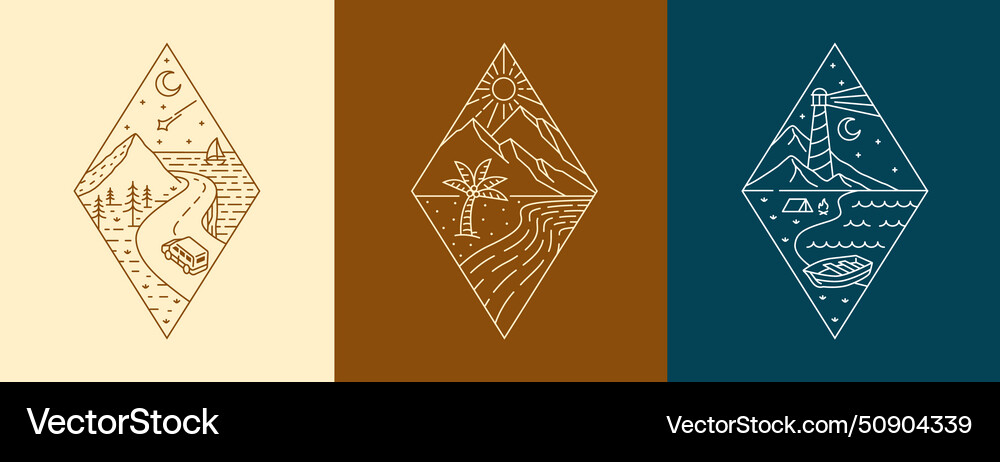 Set of beautiful nature line art Royalty Free Vector Image