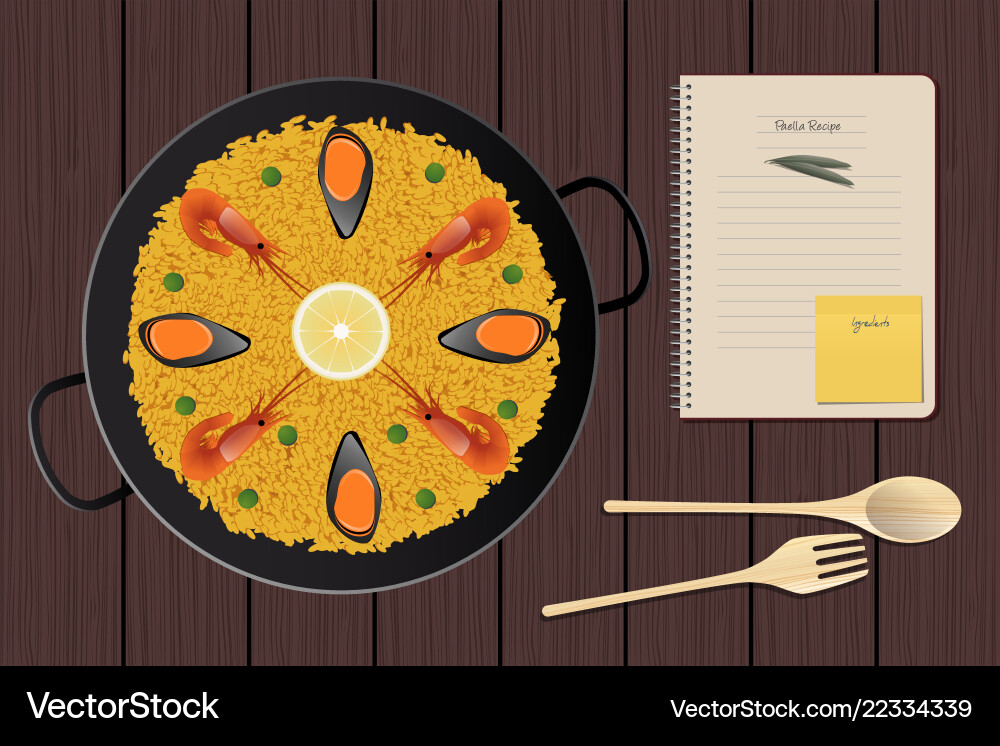 Typical spanish paella with prawns and mussels Vector Image