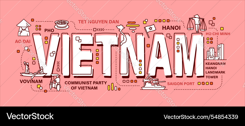 Vietnam word and outline icon on solid color Vector Image