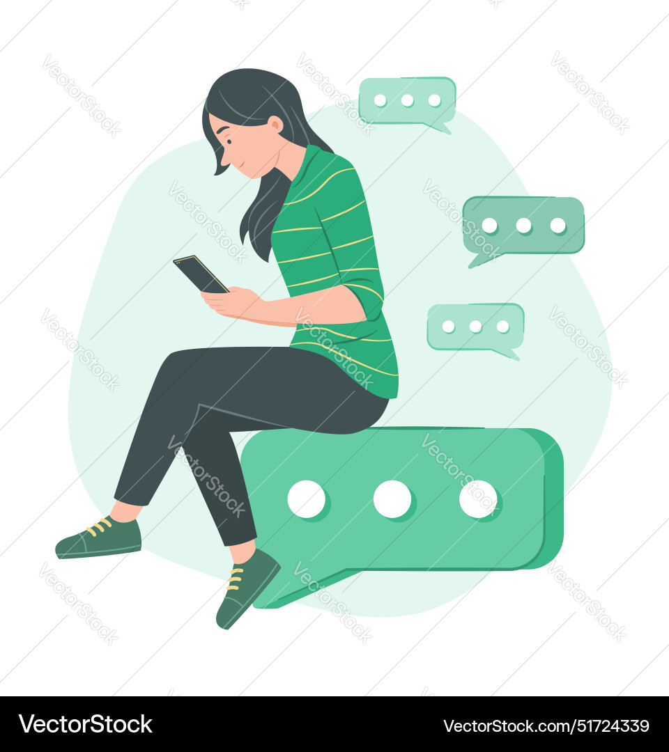 Woman sit on bubble icon and chat mobile phone Vector Image
